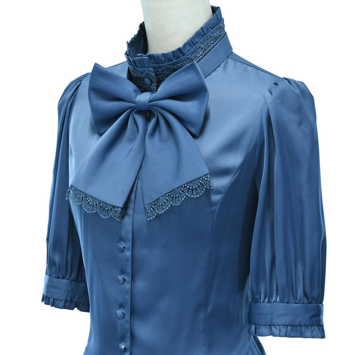 Standing Collar Ribbon Puff Sleeve Blouse | Sheglit Standing Collar Ribbon Puff Sleeve Blouse | Sheglit